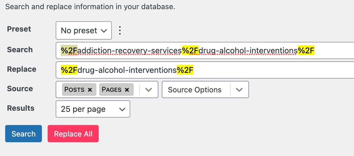 How to search and replace URLs in Visual Composer | Search & Replace